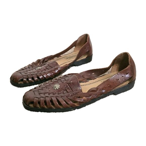 Basic Editions | Shoes | Vintage Brown Leather Huarache Loafers Womens ...